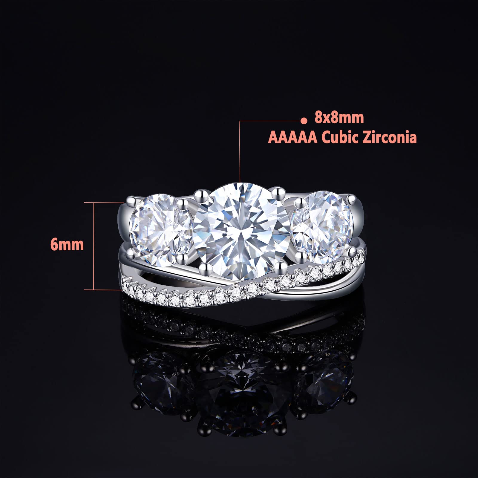Blongme 3.7Ct Three-Stone Engagement Wedding Ring Sets Cz Promise Wedding Rings for Women 925 Sterling Silver Round Cut Sparkling Wedding Band Size 7