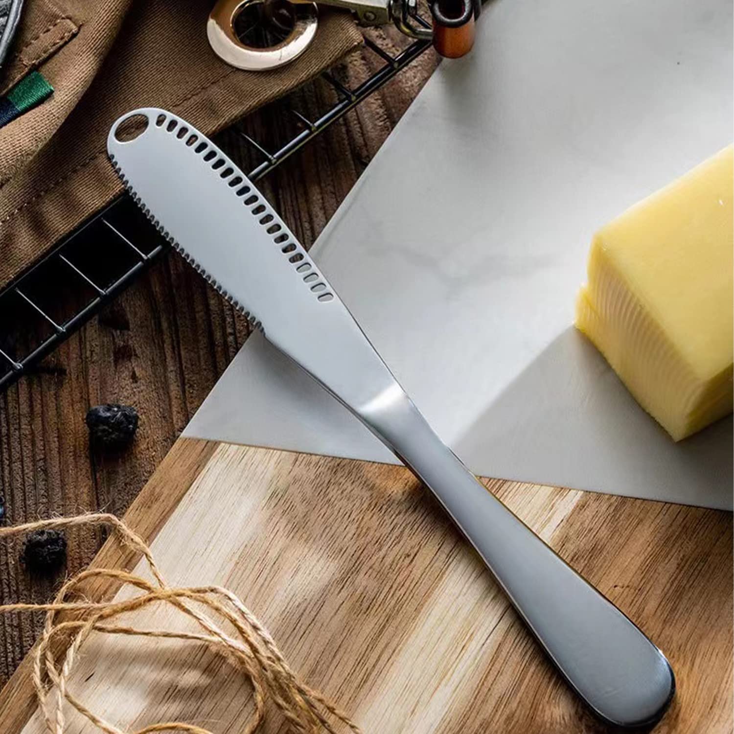 Qishing Stainless Steel Butter Spreader Knife ,Spreader Slicer and Butter Curler Knife with Serrated Edge for Cutting and Spreading Butter Cheese Jam,3 in 1 Kitchen Gadgets (2 pack)