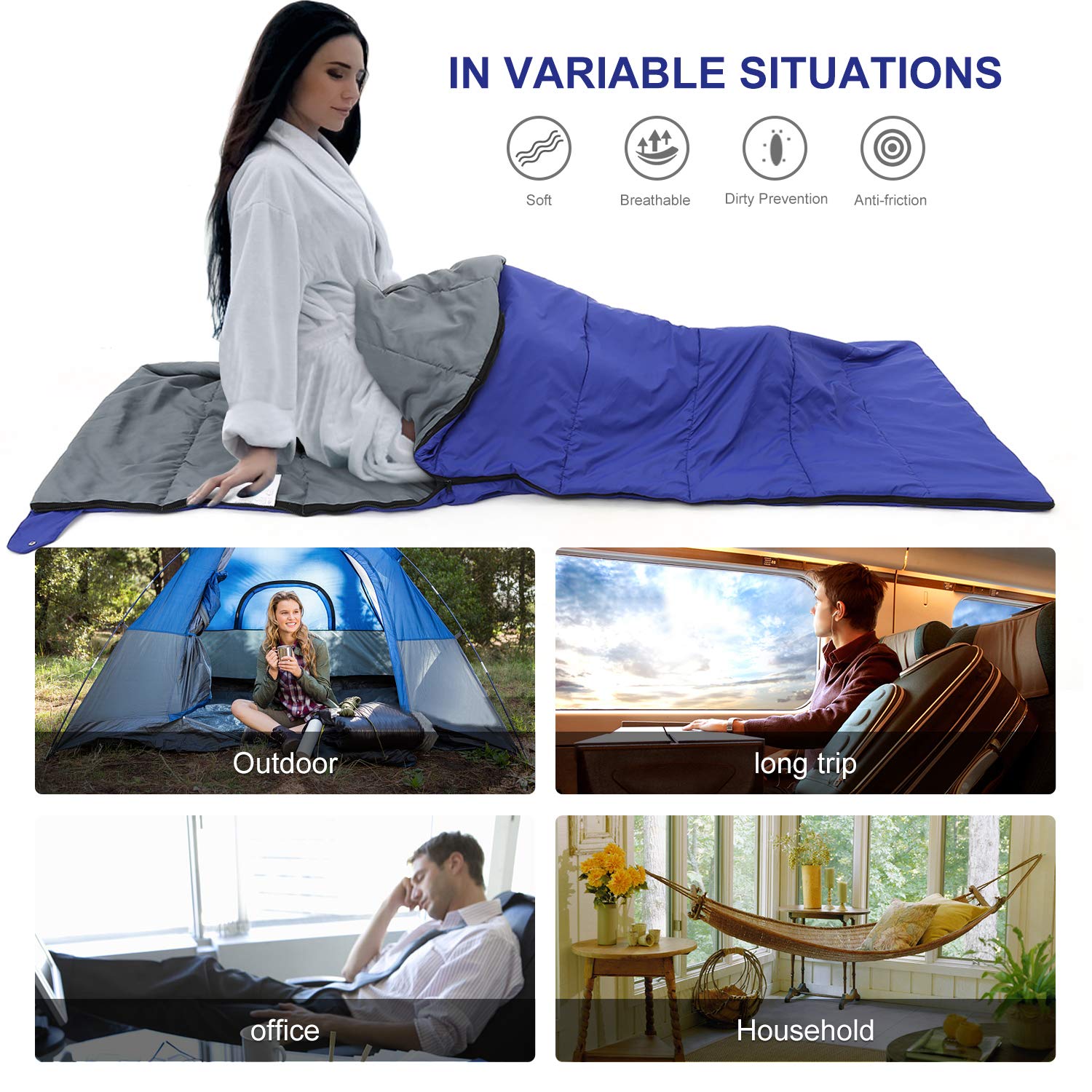 Andake Envelope Sleeping Bag, Machine Washable Lightweight Splash-Resistant with Compression Sack Great for 3 Season Indoor & Outdoor Use, for Hiking, Camping, Backpacking, Traveling (Single/Double)