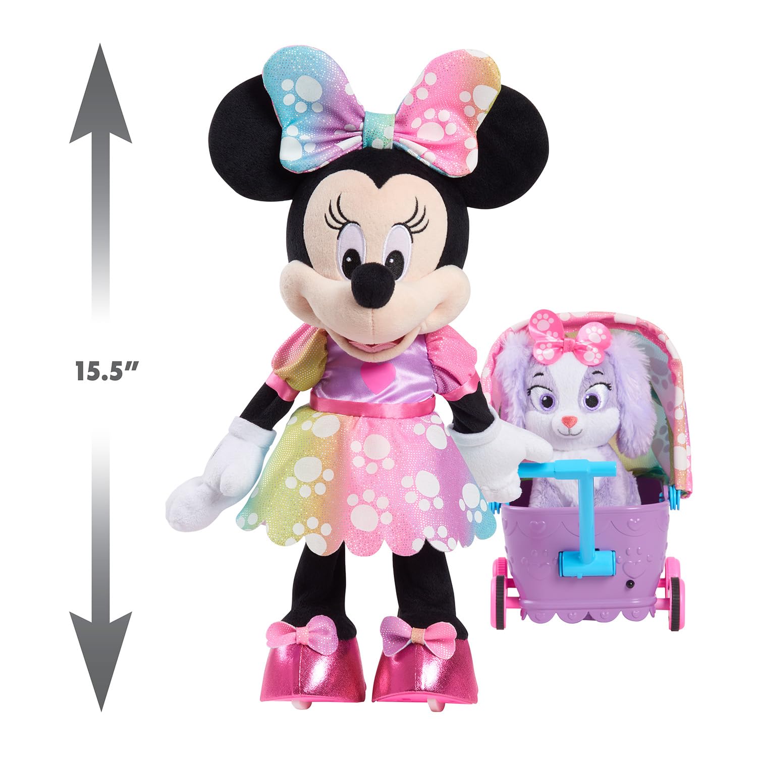 Just Play Disney Junior Minnie Mouse Waggin’ Wagon Lights and Sounds Feature Plush, Kids Toys for Ages 3 Up