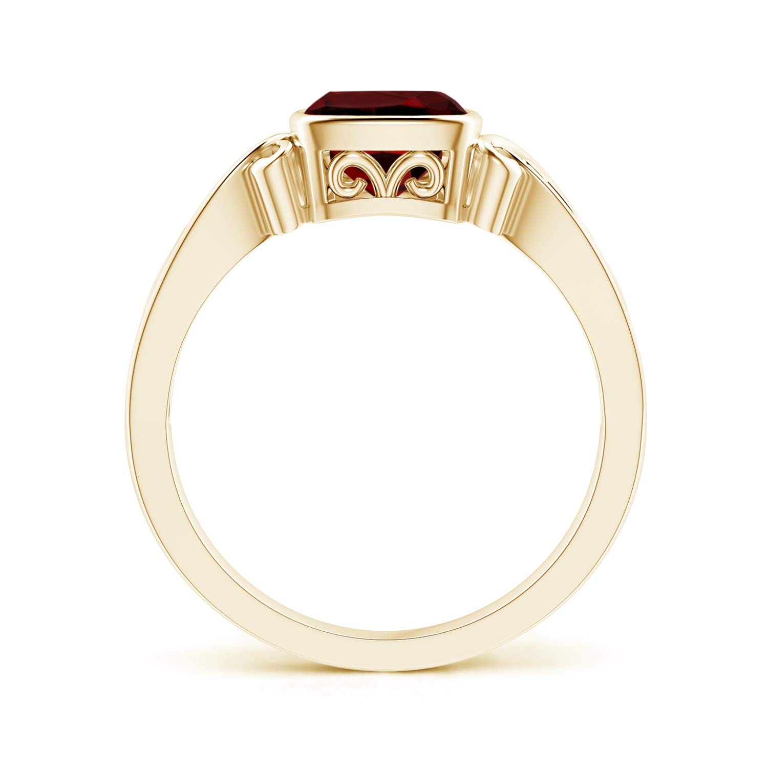 Angara Vintage Style Cushion Garnet Solitaire Ring in 14K Yellow Gold (6mm) - January Birthstone