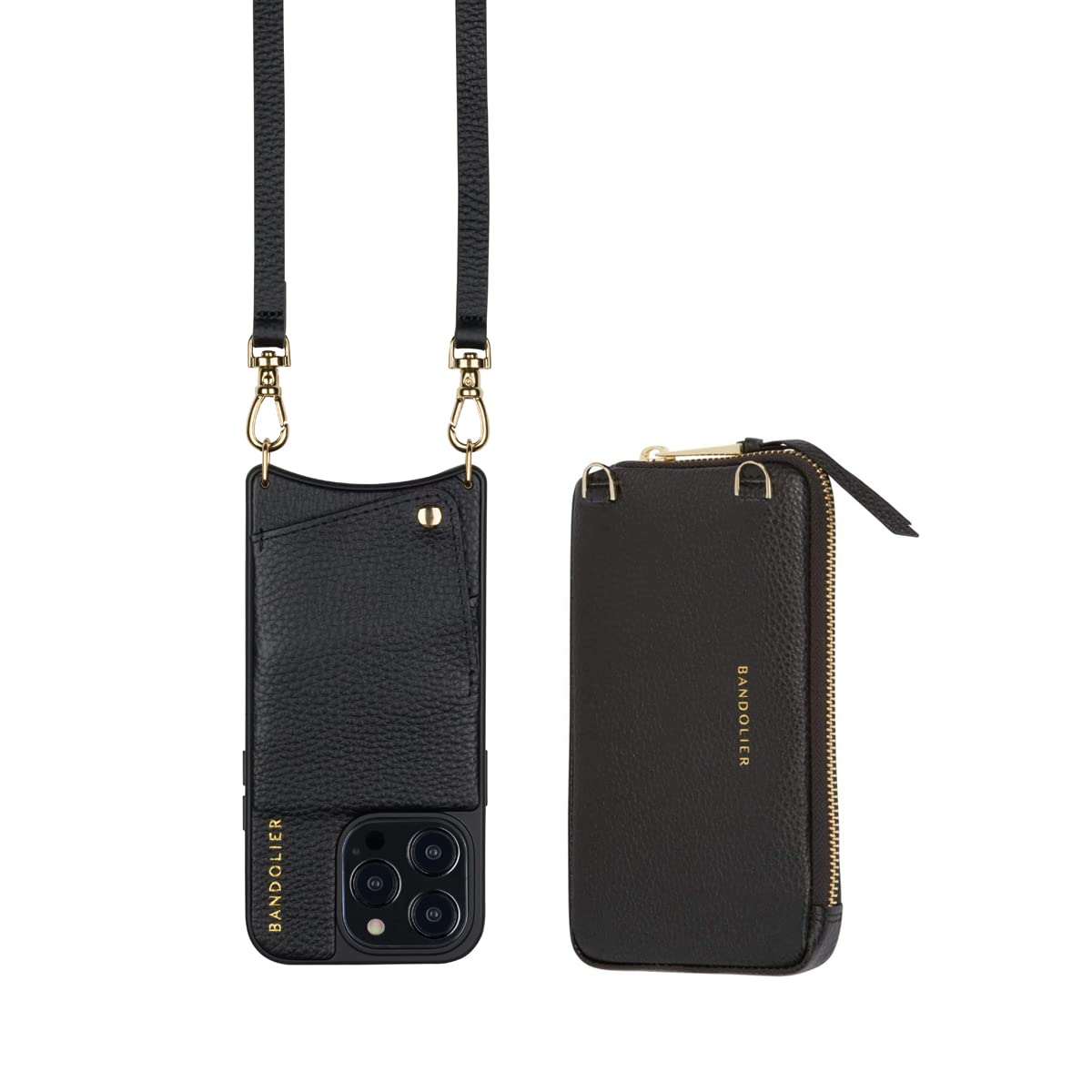 Bandolier Emma Crossbody and Expanded Zip Pouch Set - for iPhone 14 Pro - Black/Gold