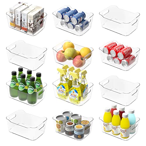 DDG [ 12 Pack ] Clear Storage Bins, Refrigerator Organizer Bins, Multi-Use Clear Bins for Organizing, Pantry Organizer & Freezer Organizer Bins, Bins for Home & Kitchen Org