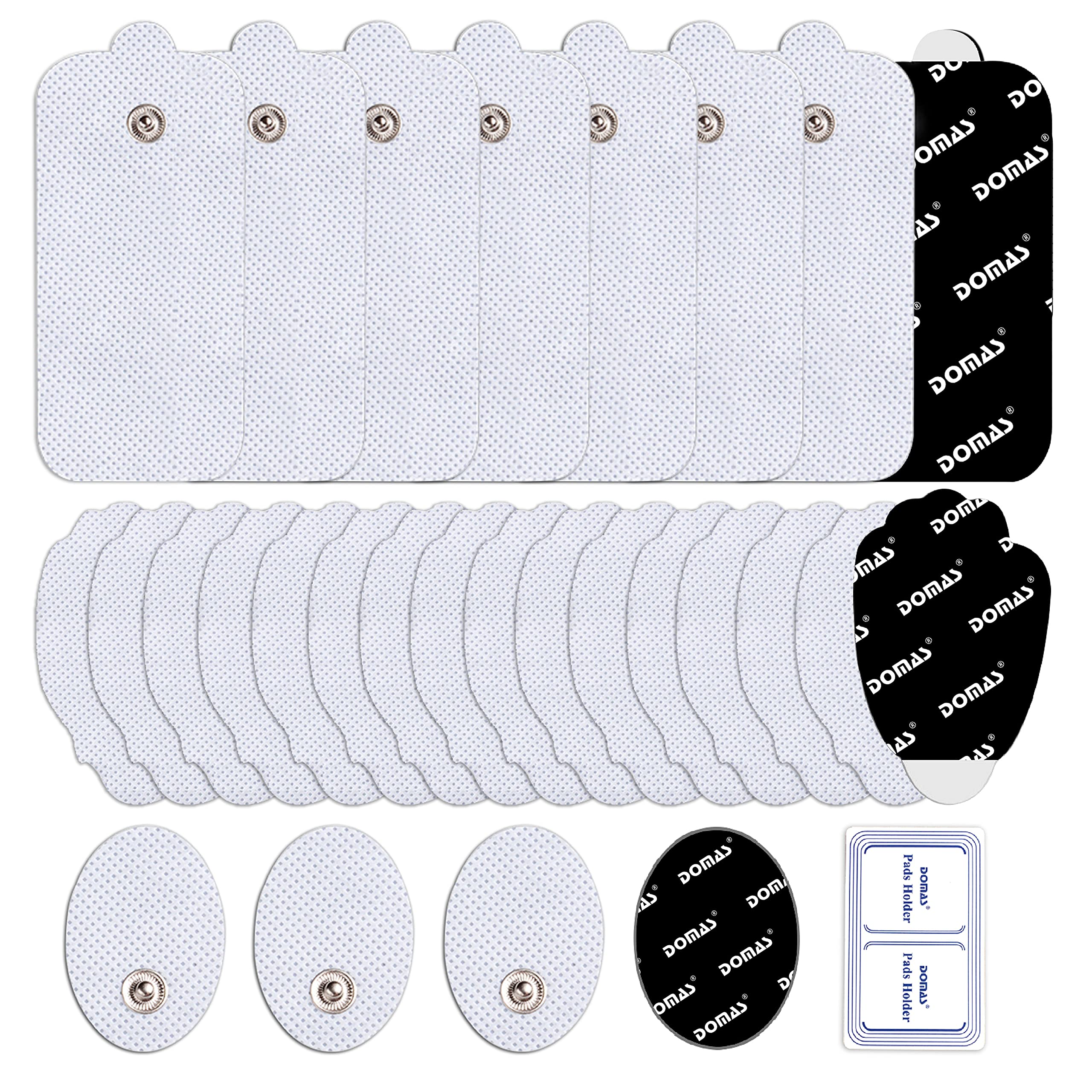 DOMAS 28 Pcs TENS Unit Replacement Pads Premium Reusable Electrode Pads(Snap On 3.5MM),Self Adhesive Electro Therapy Patches for Electrical Stimulation,Non Irritating Stim Pads Design