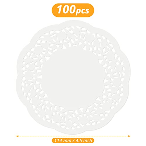 DEFUTAY 100 Pack Round Paper Doilies,White Lace Placemats for Cakes,Fried Food,Grilled,Baked Treats(4.5 In)