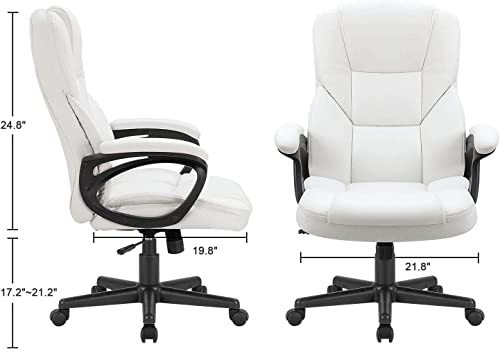 LETREM Office Chair Ergonomic for Lumbar Support Task Swivel,Ergonomic Executive Chair with Arms and Wheels Dining Room Computer Chair Learning Desk Chair Meeting Chair A/White/One Side
