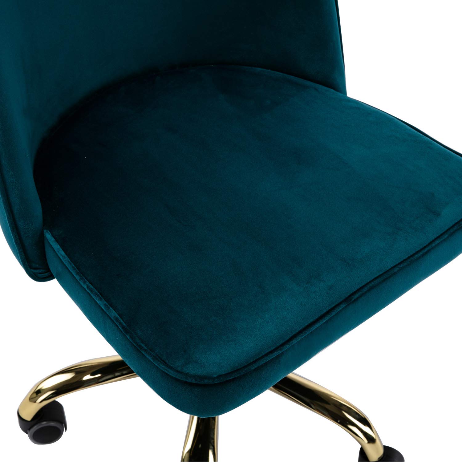 Armless Home Office Chair Upholstered Velvet Swivel Task Chair Adjustable Vanity Chair with Wheels Modern Desk Chair for Study (Dark Teal)