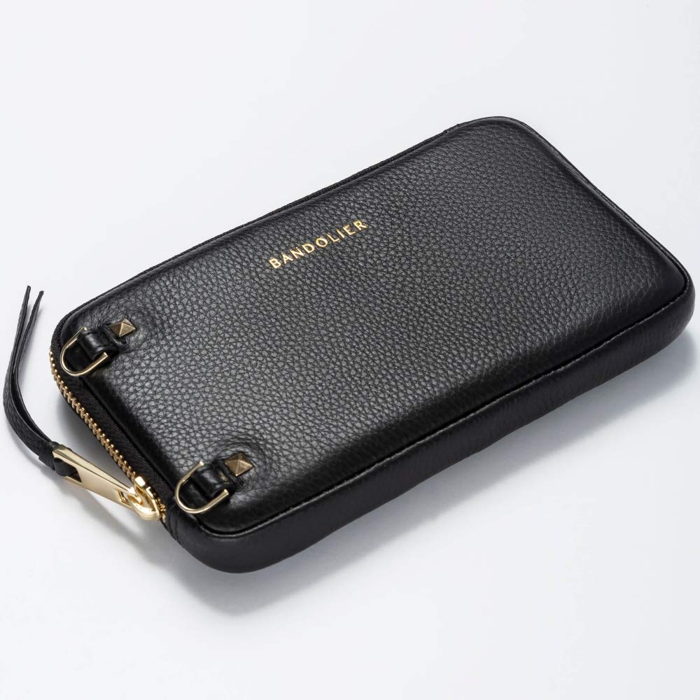 Bandolier Sarah Crossbody and Expanded Zip Pouch Set - for iPhone 13 Pro Max - Black / Gold