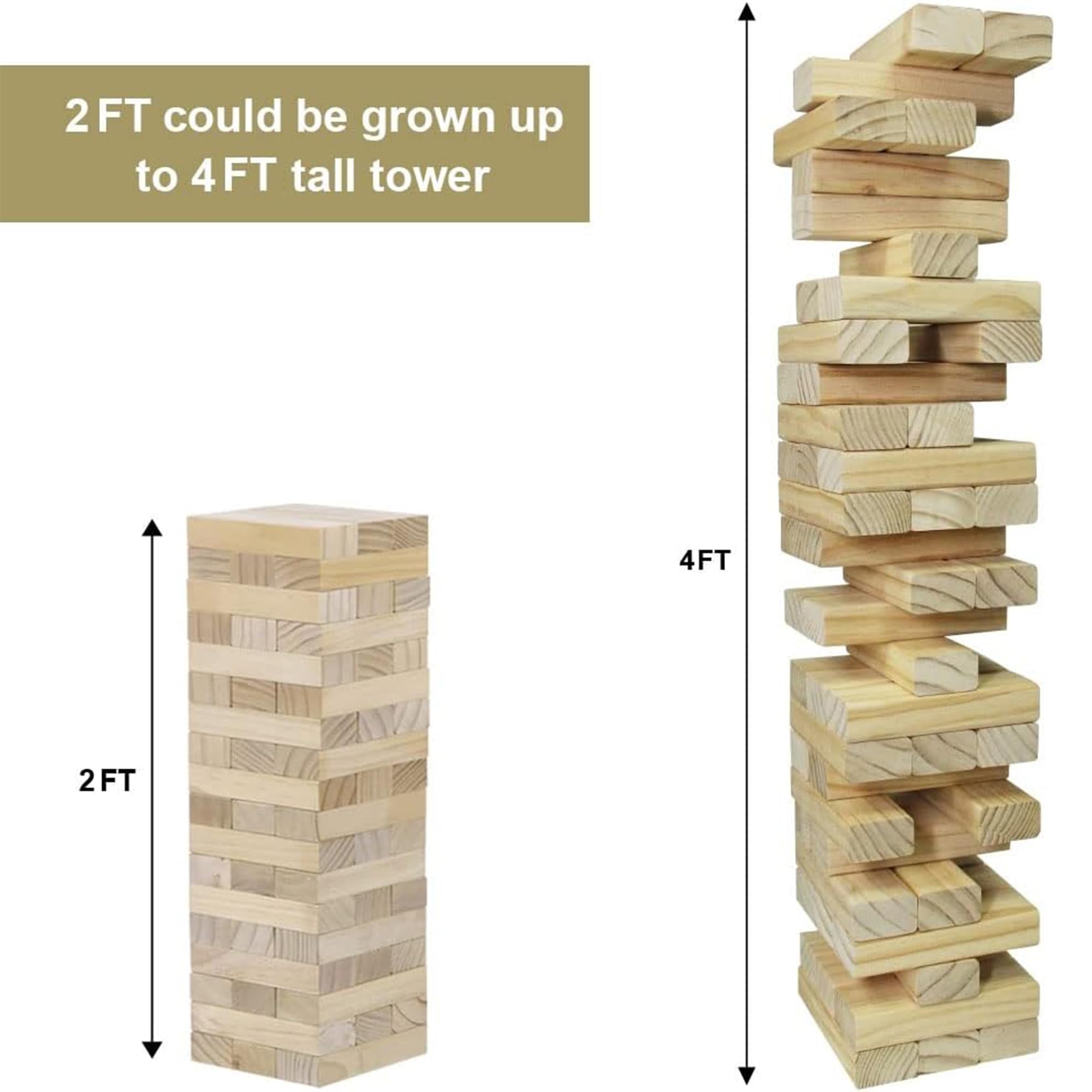 Juegoal 54 Piece Giant Tumble Tower, Wooden Block Game with Gameboard, Canvas Bag for Outdoor Yard Playing,6.9 x 6.9 x 24 Inches