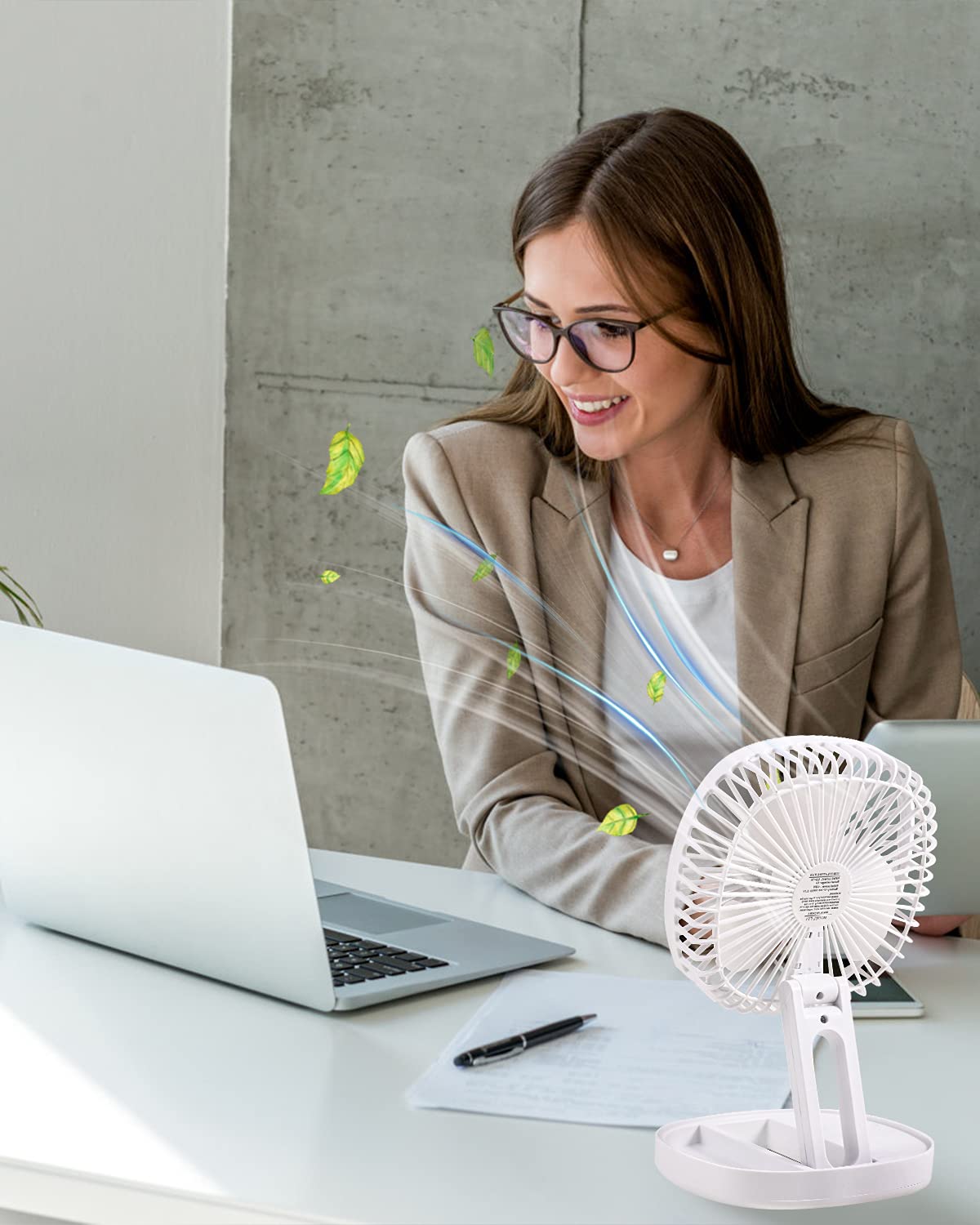 MOCAMOLA Small Desk Fan, Aromatic Desigh With Quiet 3 Speeds Wind, USB Powered With Portable Adjustable Mini Fan For Home, Office, Travel, Camping, Outdoor, Indoor, Car, 4.9 Inch White