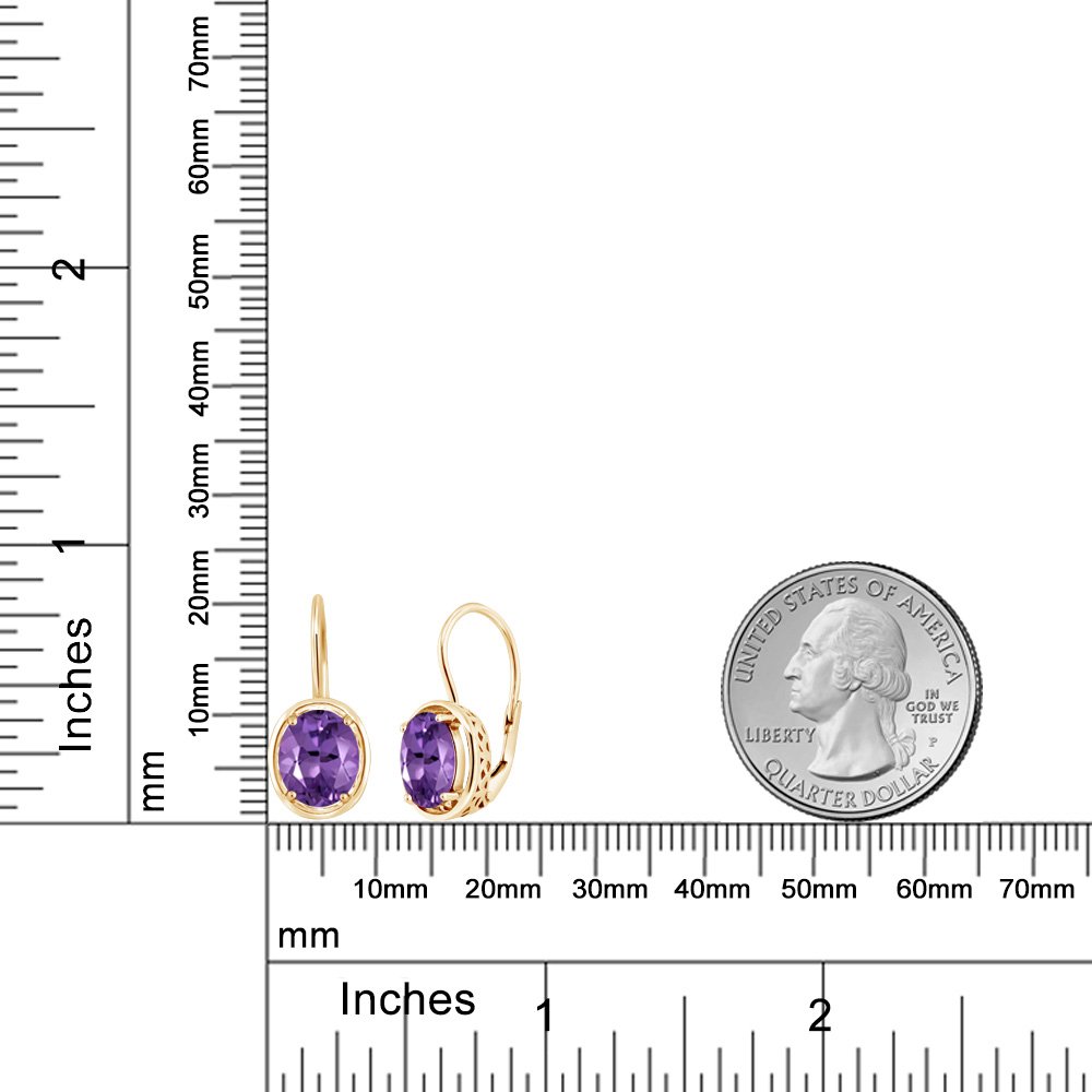 Gem Stone King 18K Yellow Gold Plated Silver Purple Amethyst Earrings | 3.32 Cttw | Oval Dangle Earrings For Women | Gemstone Birthstone | Oval 9X7MM