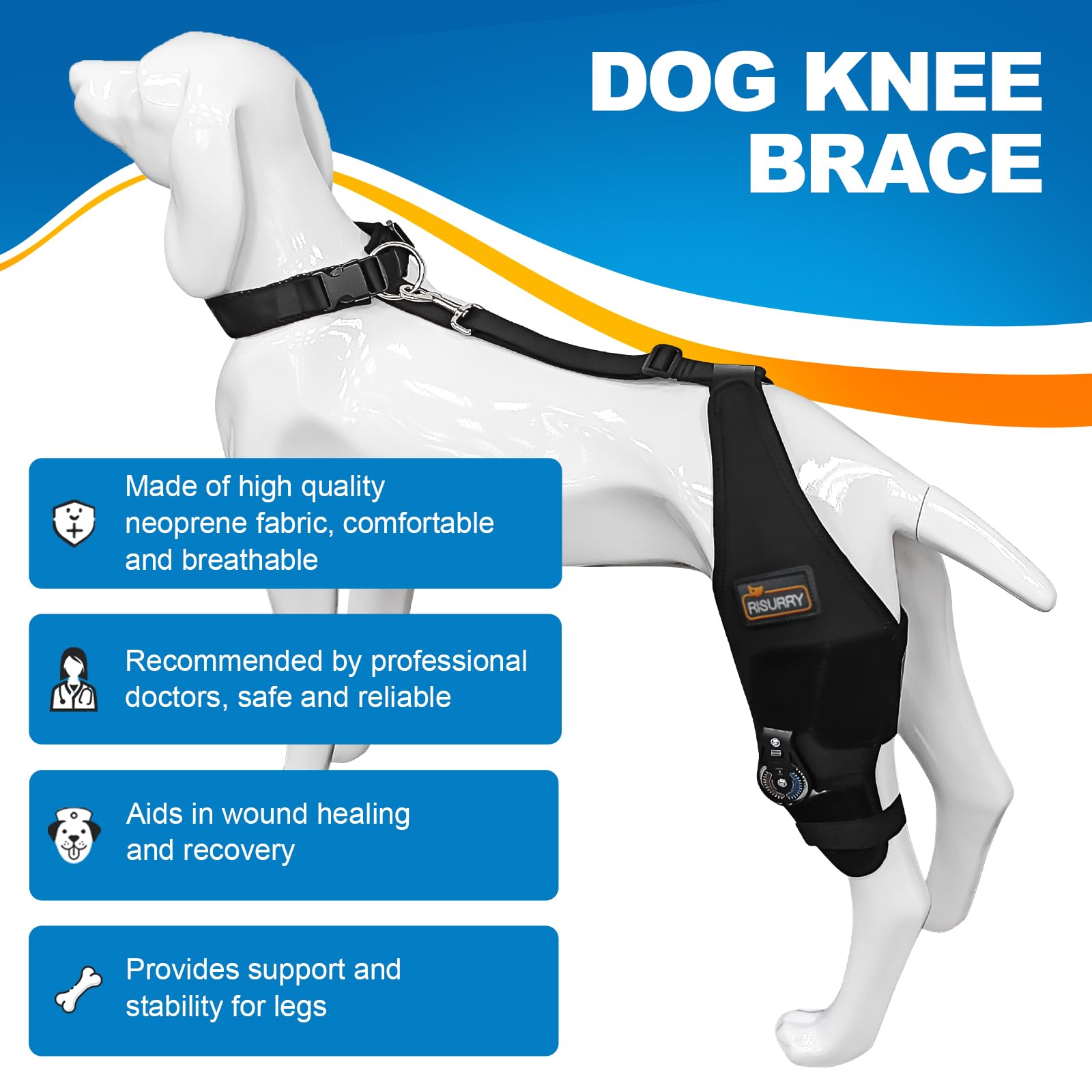 CHAMIN/RISURRY Adjustable Dog Knee Brace with Extra Collar, Support for Torn Acl Hind Leg, Tear Ligament, Osteoarthritis,Rear Leg Limp, Recovery After Surgery,et(Left Leg,L)