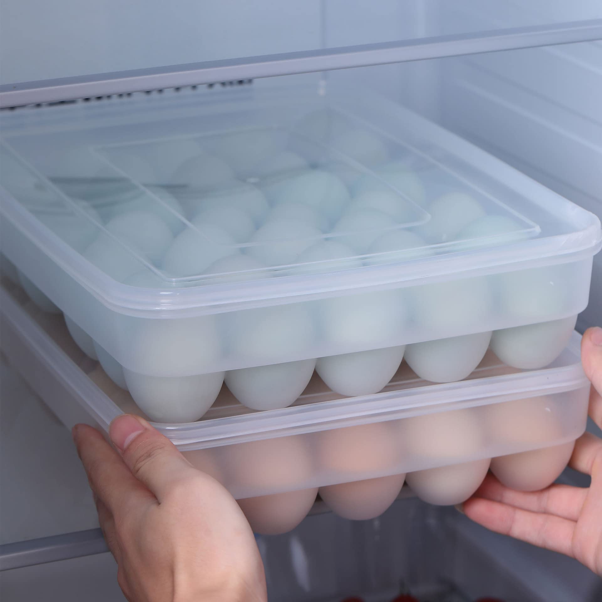 BEVOVBE Egg Holder For Refrigerator,Egg Storage Container Cartons Plastic Fridge Organizer Bins,Kitchen Freezer Deviled Egg Tray Containers With Lid Stackable 1pack