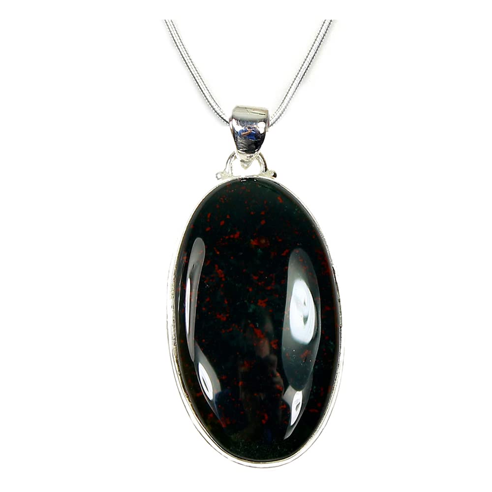 Bloodstone Pendant Necklace Large Sterling Silver Rare Healing Bloodstone Pendant Necklace