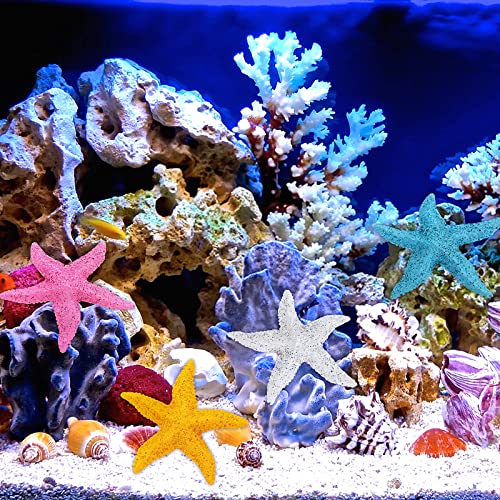 Cobee® Realistic Starfish Aquarium Ornament, 4 Pieces Resin Starfish Fish Tank Decoration Tropical Sea Animal Aquarium Decor Simulation Starfish Figurines Fish Tank Accessories