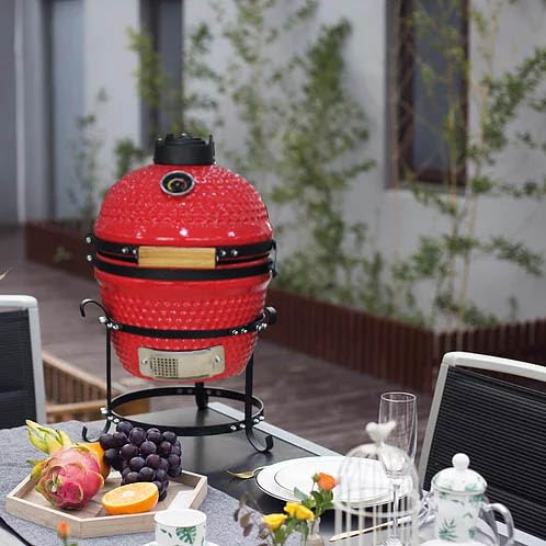 AUPLEX 13" Kamado Charcoal Grill, Ceramic BBQ Charcoal Grill, Mini Portable Clay Smoker Oven Barbecue Grill for Backyard, Balcony