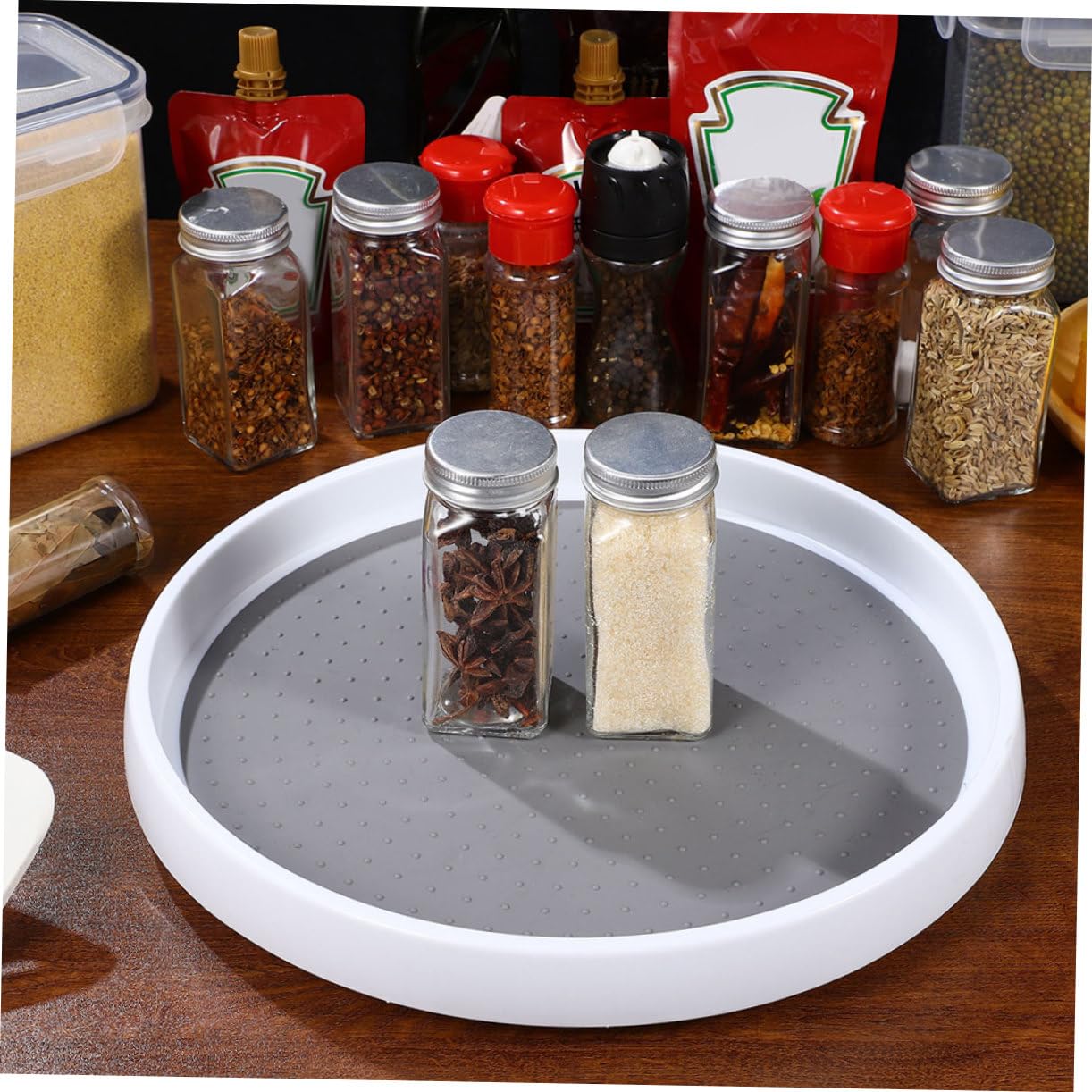 BESTOYARD 3pcs Rotating Tray Rotating Sundries Organizer Kitchen Turntable Organizer Rotating Cosmetic Tray Rack Round Tray Multi-Function Spice Tray Plastic Storage White Spinner to Rotate
