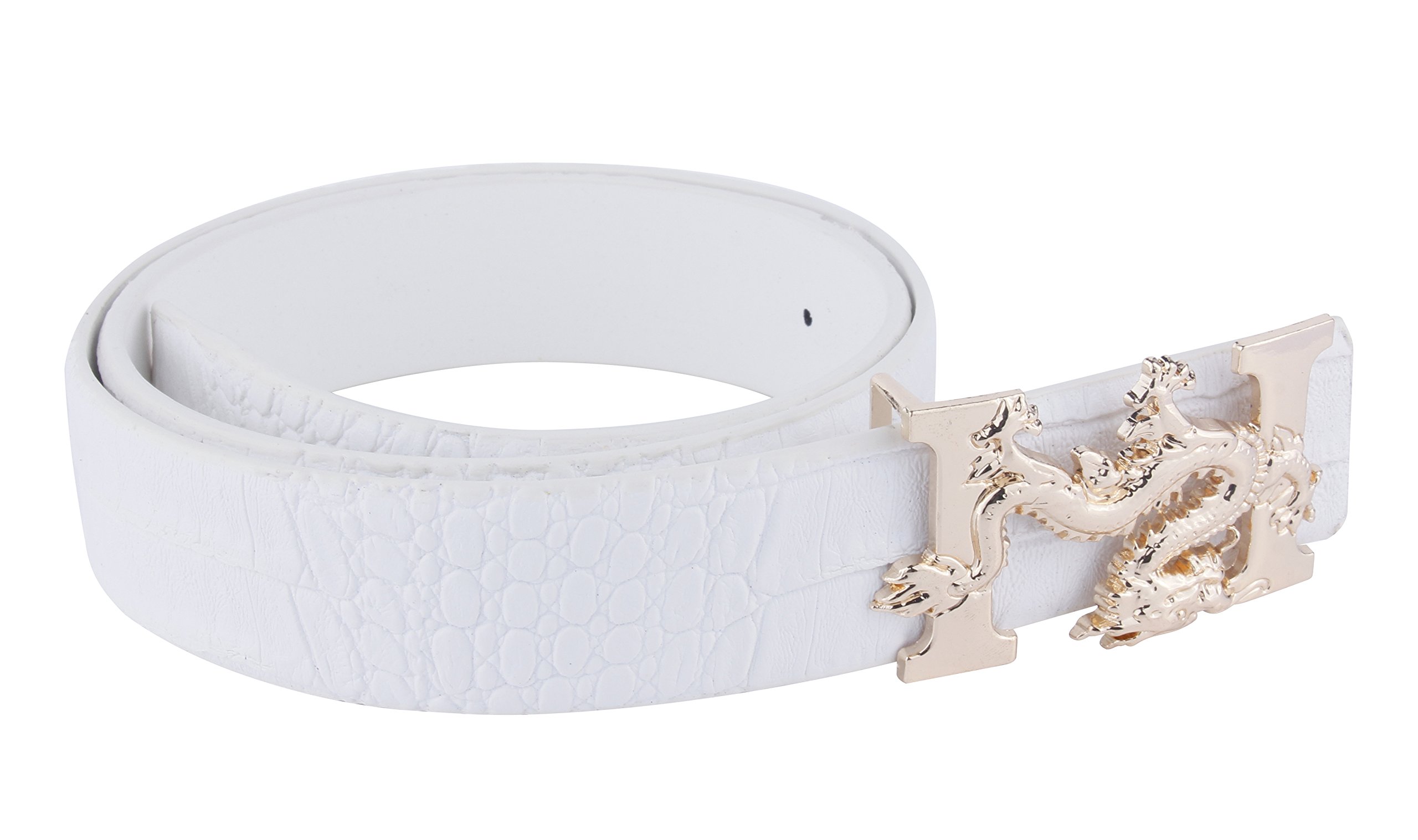 ALAKA Letter H Dragon Buckle Alligator Pattern Leather Mens Belt (White), Length 110cm * Width 3.8cm (L43.3'' * W1.5'')