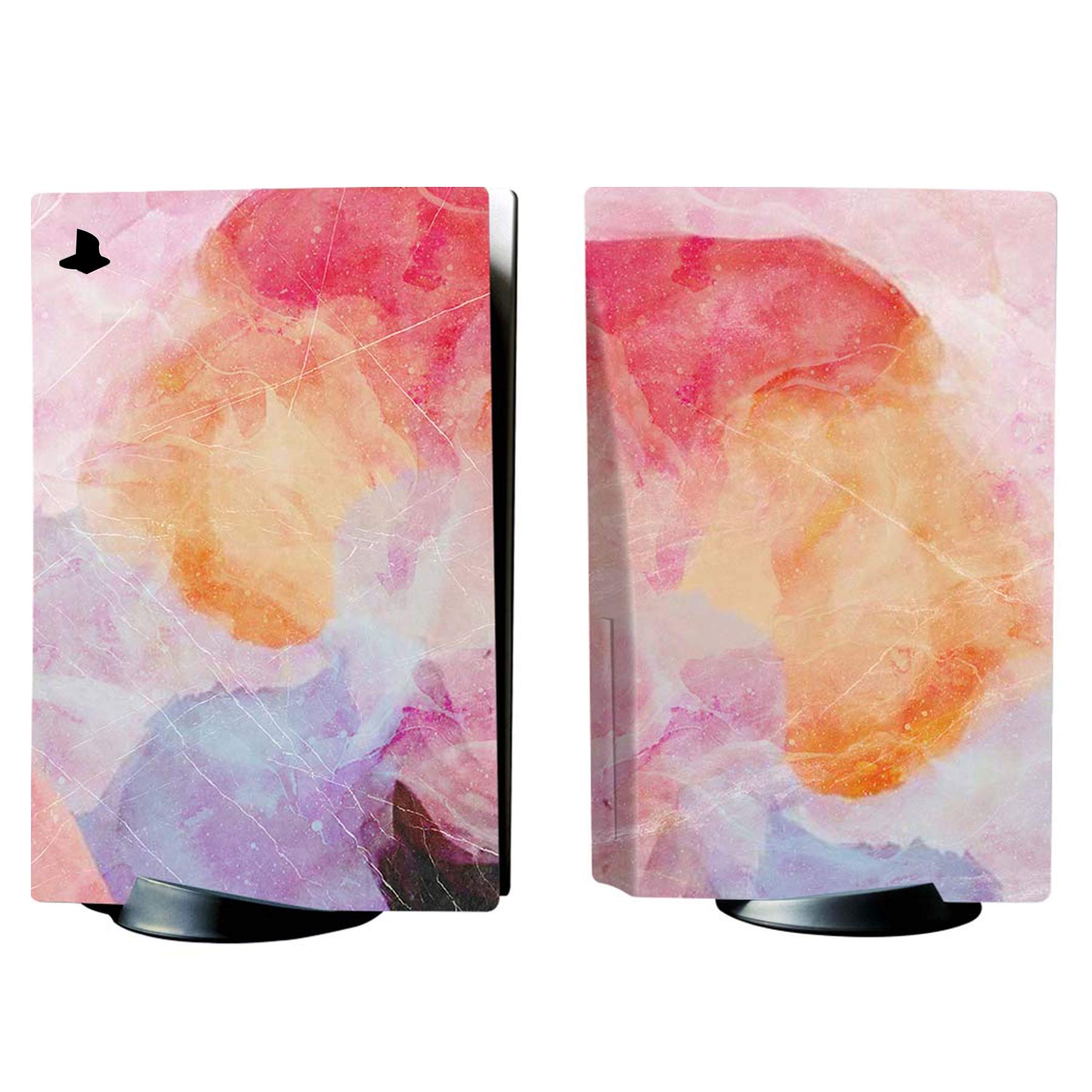 PlayVital Orange Pink Marble Effect Full Set Skin Decal for ps5 Console Disc Edition, Sticker Vinyl Cover for ps5 Controller & Charging Station & Headset & Media Remote