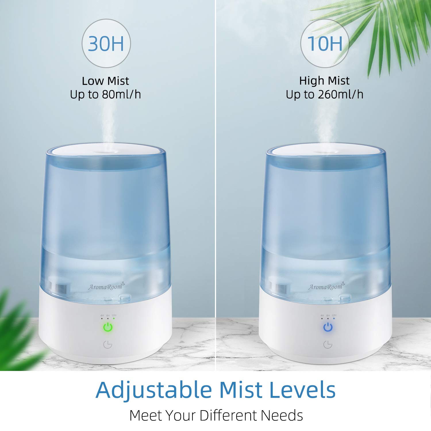 Aroma Room Humidifiers for Bedroom, 3L Cool Mist Humidifier for Baby Nursery and Plants, Whisper Quiet Air Humidifier, Soft Night Light, 30H Work Time, Auto Shut Off, Blue