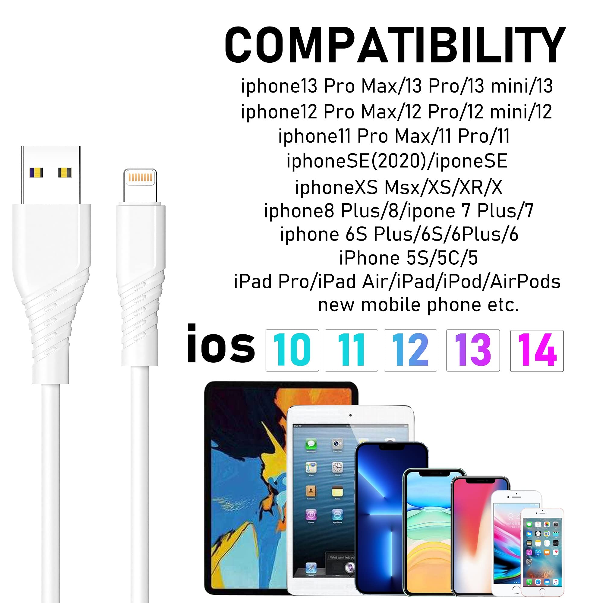 Durcord 2Pack 10ft Lightning Cable Cord, Apple MFi Certified, Fast Charger, Compatible with iPhone 13/12/11 Pro Max Xs X XR 8 7 iPad iPod More