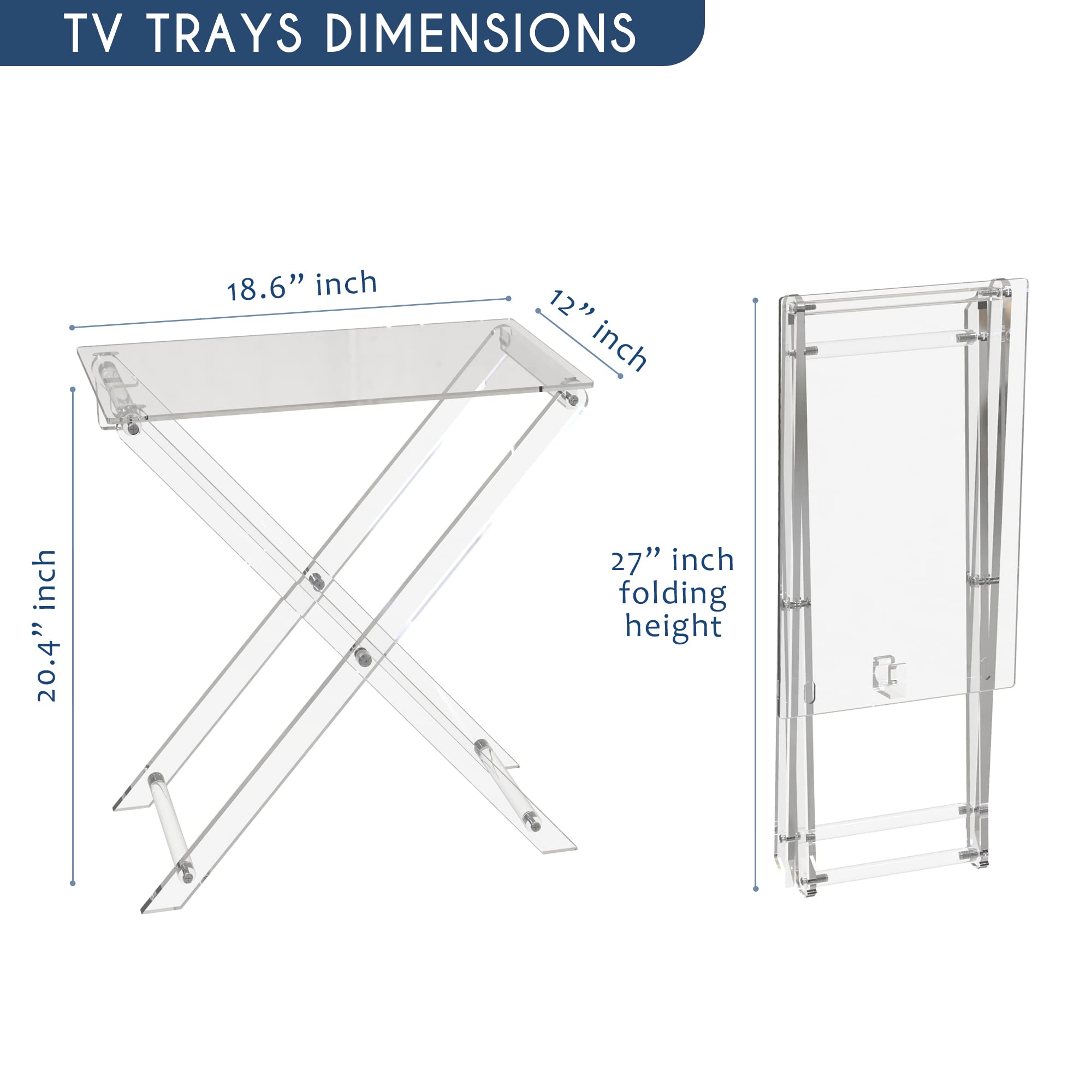 CRYSFLOA TV Tray with 2 Removable Trays Acrylic Folding Tray Table Two Tier Serving Tray Top Foldable Nightstand for Bedroom Kitchen Acrylic Modern Furniture Space Saving Side Table Serving Food Trays