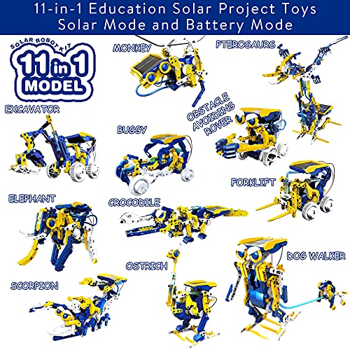 STEM Solar Project Toys 11-in-1, 231 Pieces Solar and Cell Powered 2 in 1, Educational DIY Assembly Kit Science Building Set Gifts for Kids Aged 8+