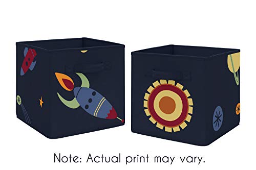 Sweet Jojo Designs Navy Blue Planets Organizer Storage Bins for Space Galaxy Collection - Set of 2