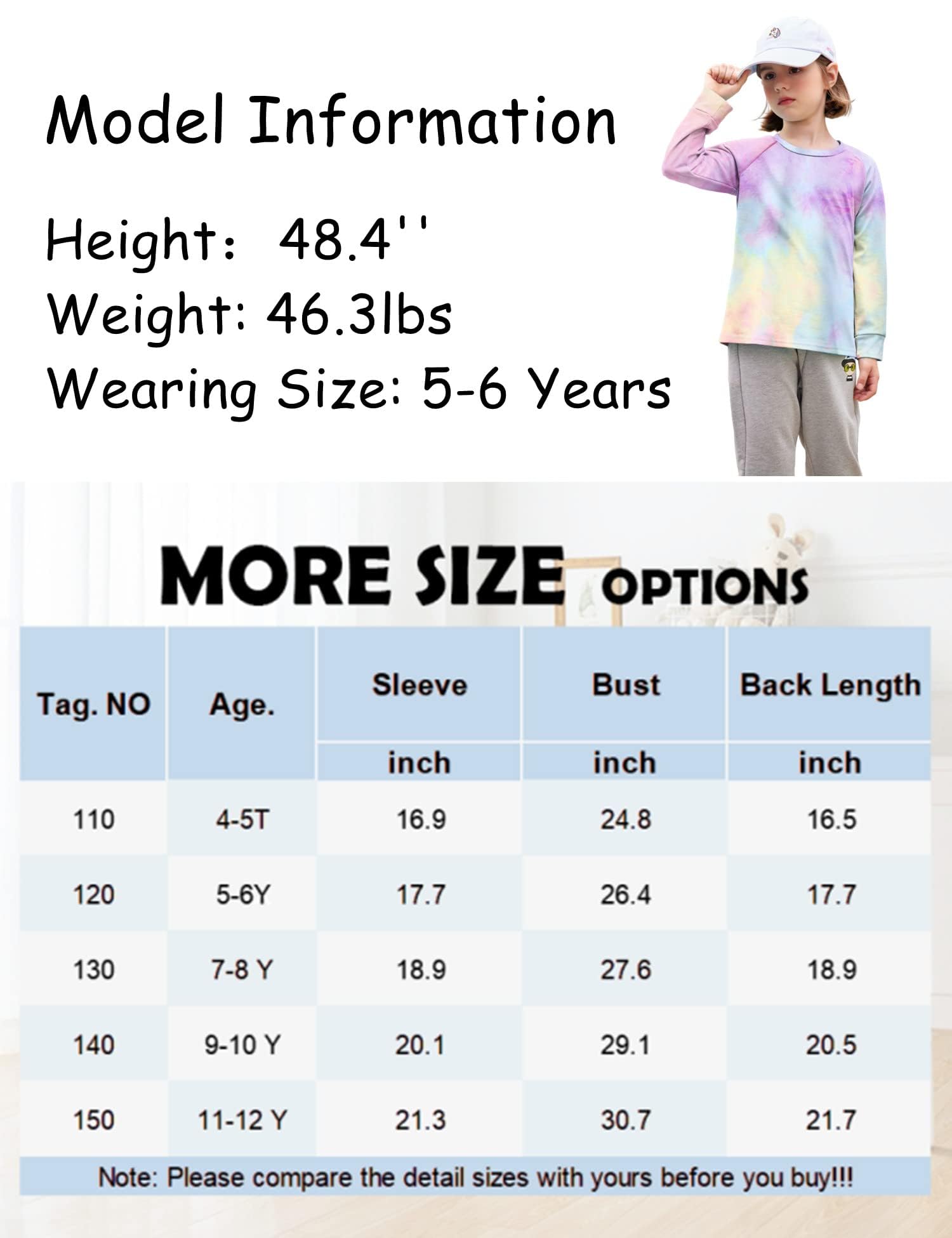 Arshiner Kids Girls Tie Dye Long Sleeve Casual Loose Crewneck Sweatshirts for 4-5T