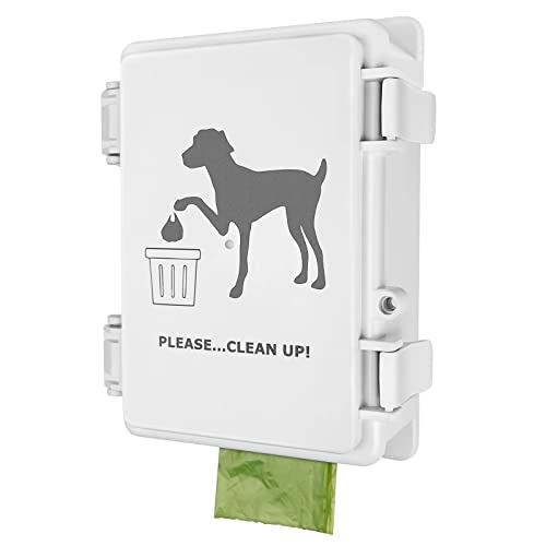 Dog Poop Bag Dispenser Wall Mount Waterproof Outdoor Dog Bag Dispenser | Printed With Cute Clean Up Dog Poop Signs | Stake, Pole, Fence Mounted | Fits Home, Porch, Lawn, Yard(only dispenser)