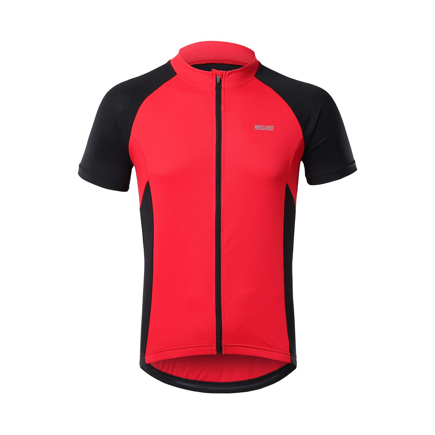 ARSUXEO Men's Short Sleeves Cycling Jersey Bicycle Bike Shirt Zipper Pocket 655 Red Size Medium