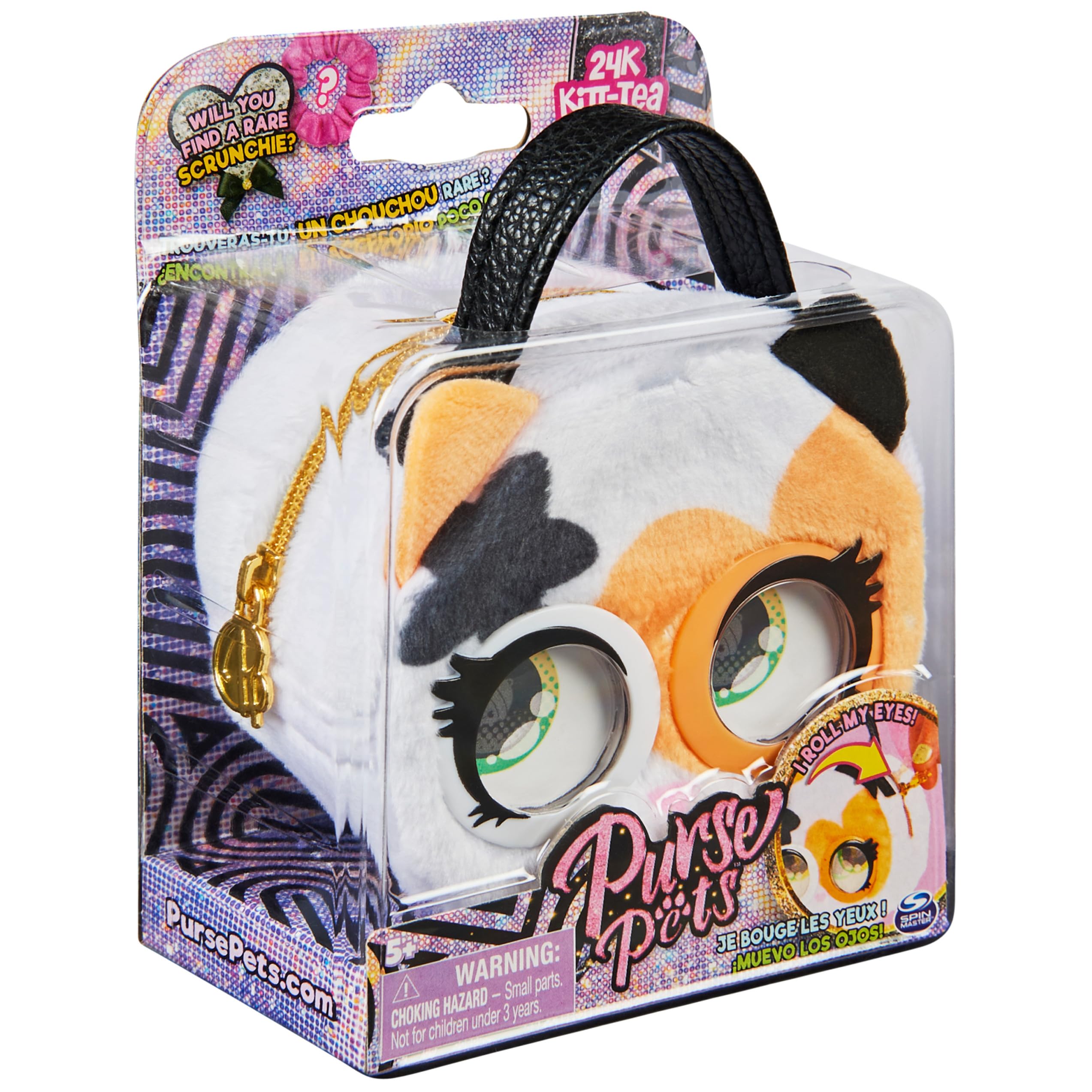Purse Pets Micros, 24K Kitt-tea Stylish Small Purse with Eye Roll Feature, Kids Toys for Girls Aged 5 and up