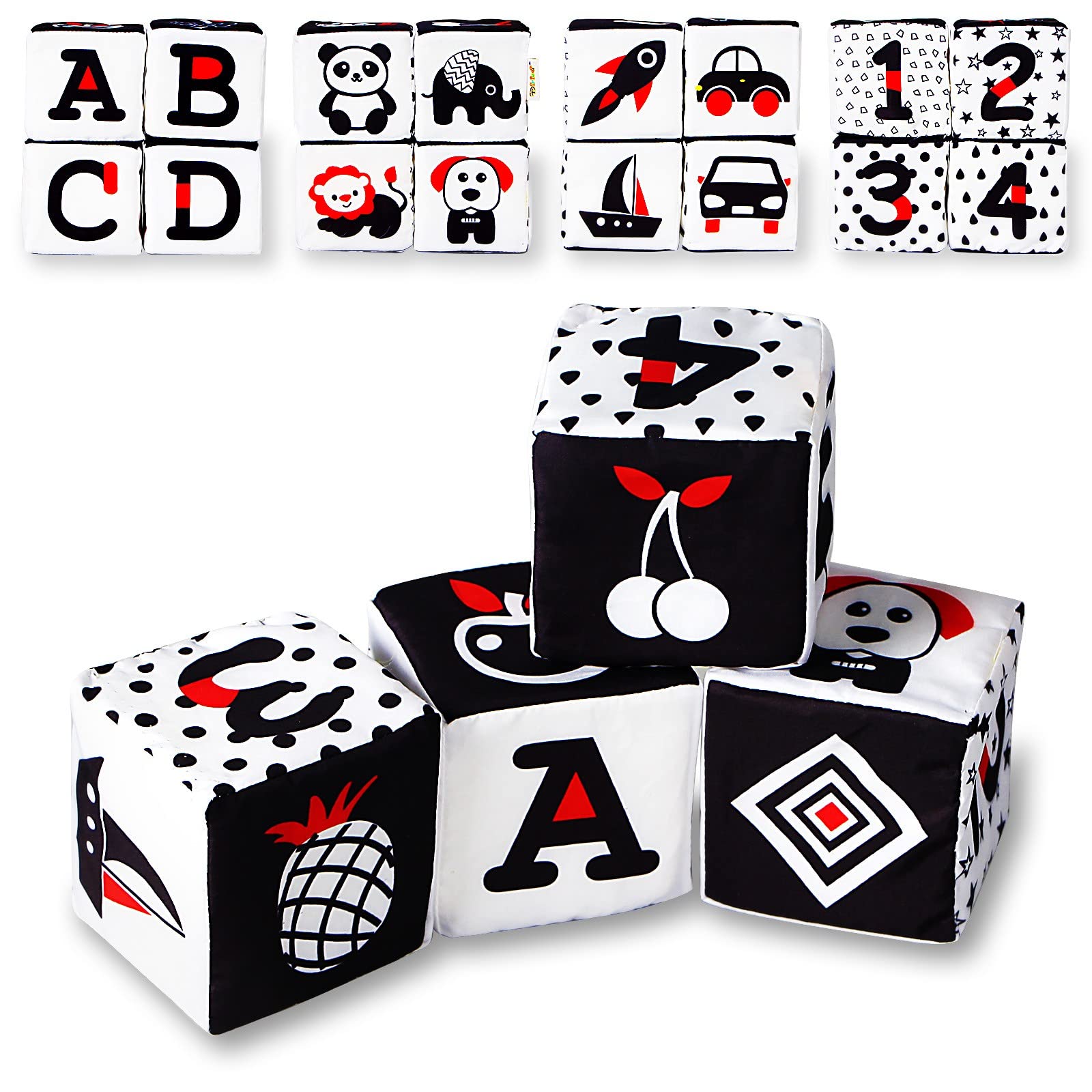 MOMOK Baby Toys 6 to 12 Months Baby Blocks,Soft Building and Stacking Blocks for Toddles 1-3, Black and White High Contrast Baby Infant Toys