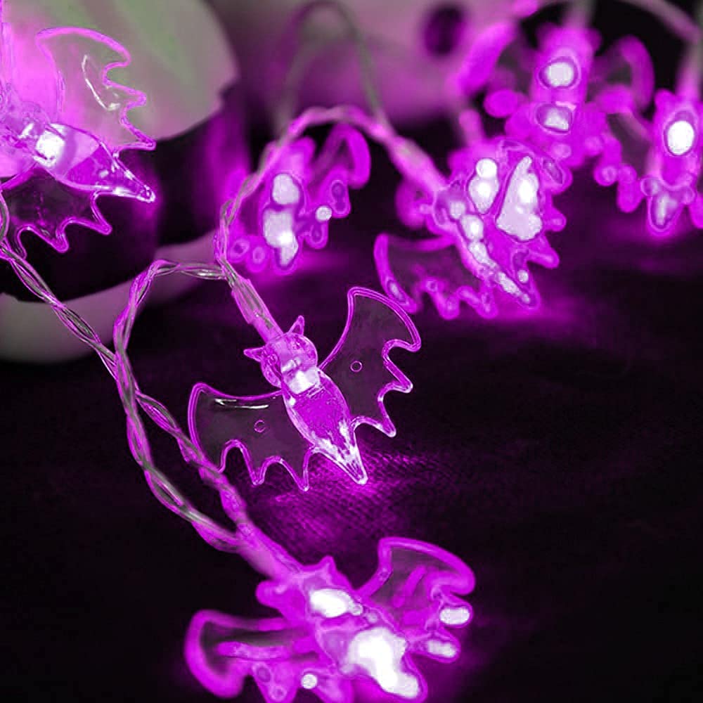 Ausein Halloween Decoration Bat String Lights, 2 Pcak Battery Operated Halloween Light, 9.8ft Total 40 LED Outdoor Decorative Lights for Halloween Christmas Decoration (Purple Light)