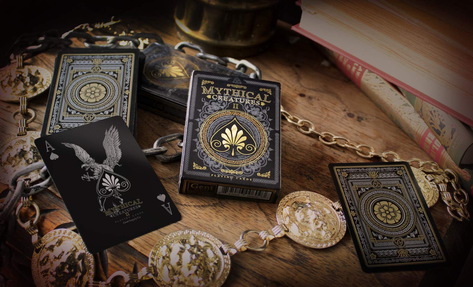 Gent Supply Plastic Waterproof Mythical Creatures II (All New Creatures) - Black Silver & Gold Edition Playing Cards