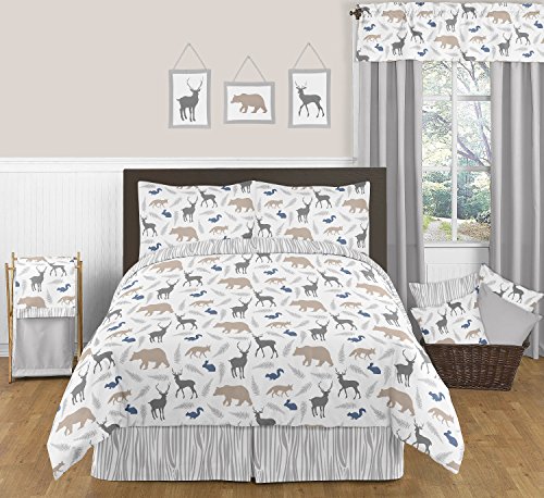 Sweet Jojo Designs Blue and Grey Bear Deer Fox Boy Baby Nursery or Kids Room Small Fabric Toy Bin Storage Box Chest for Woodland Animals Collection