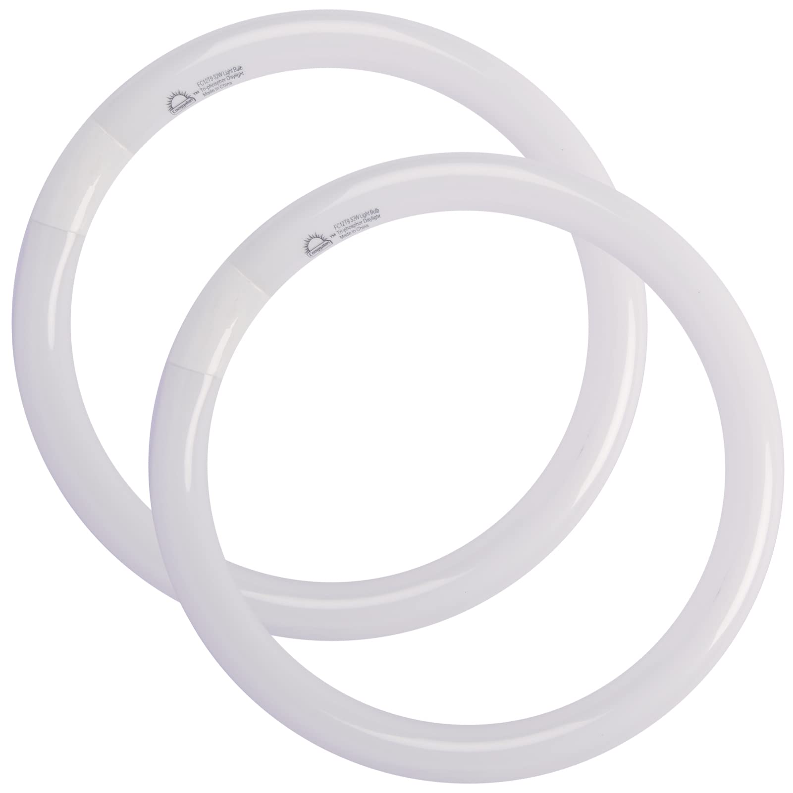 COOGGALAN FC12T9/DX 32W 12 inch T9 Circular Light Bulb Daylight, Round Fluorescent Circline Bulbs FC12 T9 32 Watts Kitchen and Bath, G10q 4 Pin Prong, 6500K, 2 Pack