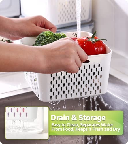 COCOYA 5-Pack Large Fruit Containers for Fridge, Leakproof Produce Storage Keeper with Removable Colander Food Grade BPA FREE Keep Vegetables Berry Veggies Lettuce Apple Banana Meat Food Fresh Longer