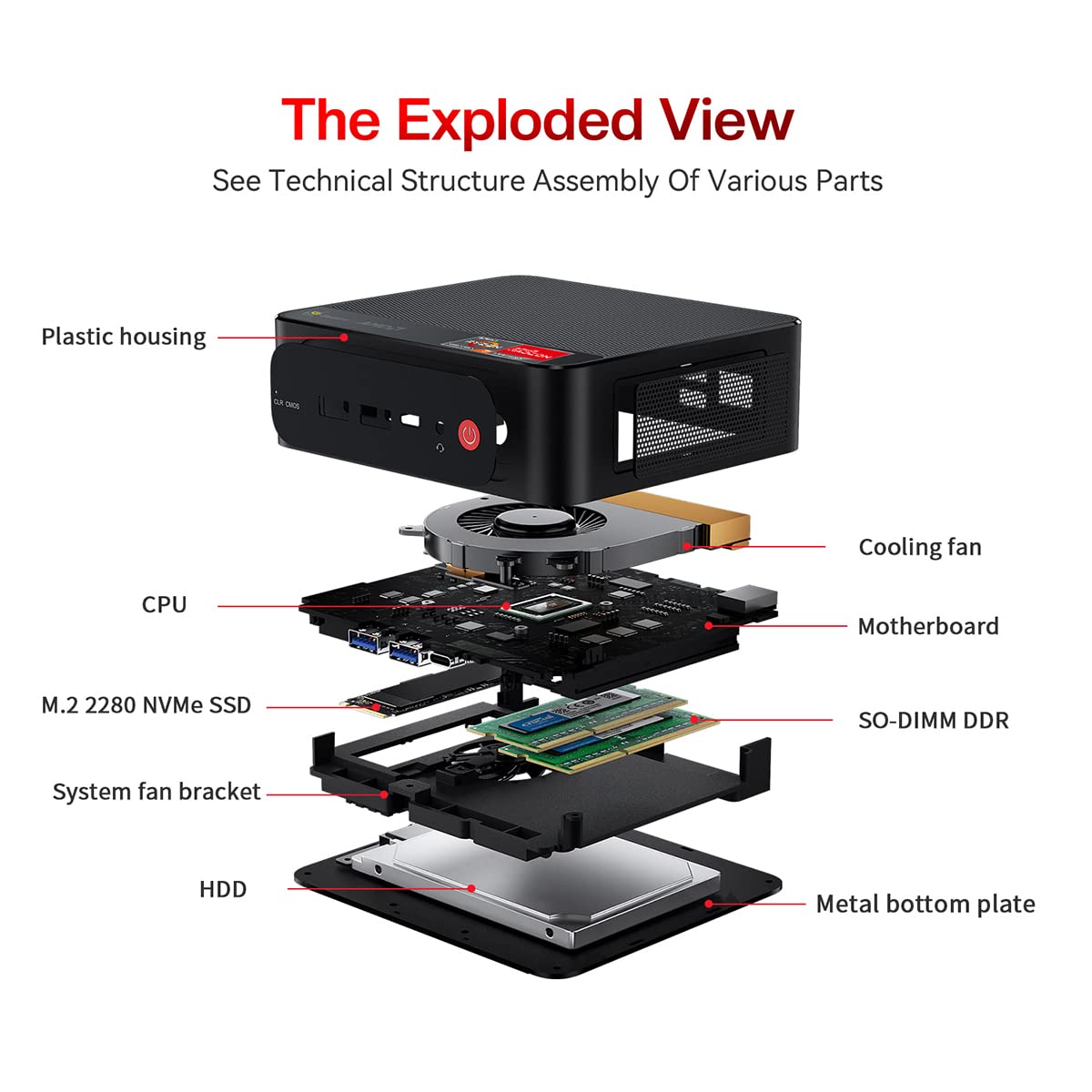 Beelink SER5 Mini PC,AMD Ryzen 7 5800H Processor,Mini Computer with 16G DDR4 RAM/500GB M.2 NVMe 2280 SSD,4K FPS/Three-Screen Display/WiFi 6/BT5.2/Support Auto Power On