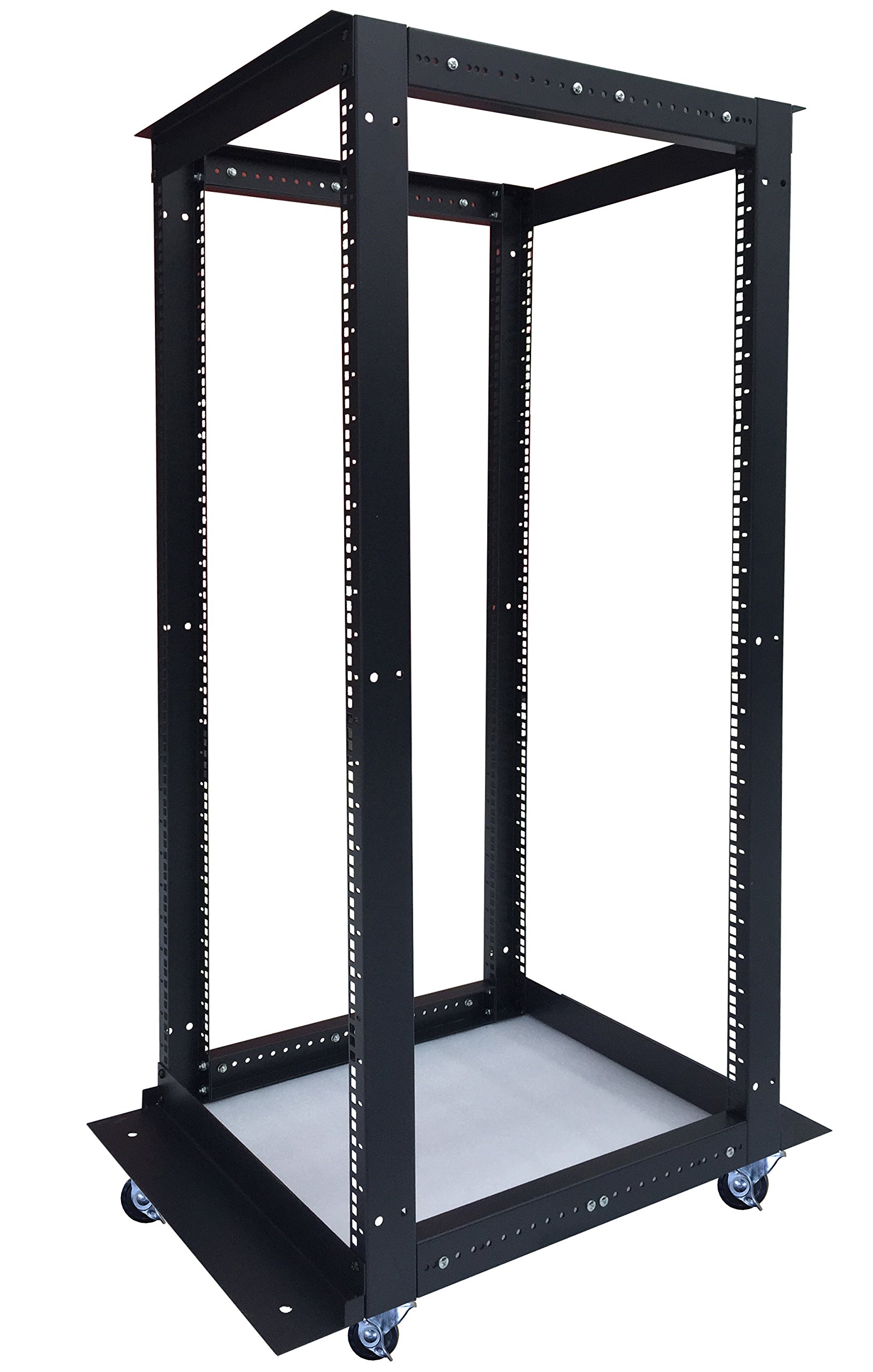 Sysracks 4 Post Open Frame Server Rack Mobile Relay with Wheels Casters for 19" Network Server AV IT Equipment Gear Rack Cabinet Adjustable Depth 24"-37" (32U (62" H x 21" W))