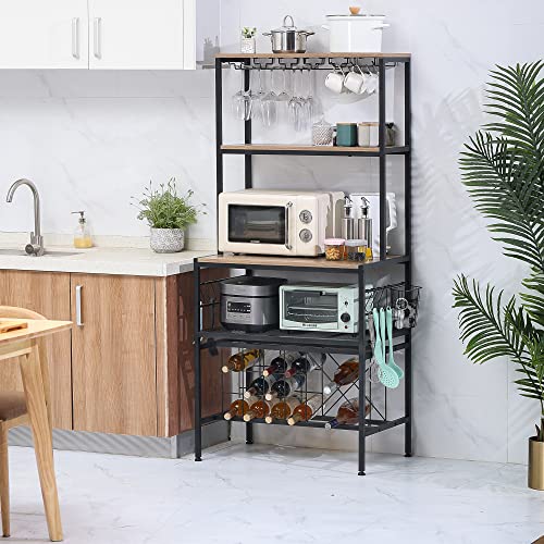 Coffee Bar Cabinet with Glass Holder,Wine Rack Freestanding Floor,Wine Rack Table with Mug Rack and Bottle Holder, Floor Liquor Wine Cabinet Storage, Multi-use Bar Cabinet for Home Kitchen Dining Room