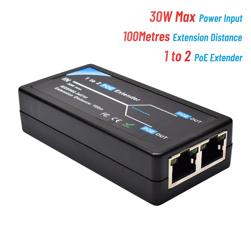BeElion 1Port POE Extender Plug&Play 10/100Mbps with IEEE 802.3at/af Standard for IP Camera Extend 100-120 Meters POE Network Devices (1In/1Out PoE Extender)