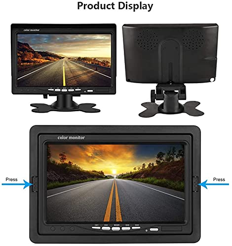 Backup Camera Kit 7 inch 4-Spilt Monitor Rear View Cameras with IP 67 Waterproof 18 IR Night Vision Car Camera for Tucks, RVs,Trailers,Bus,Vans + 4pcs 10m/393.7inch Cables