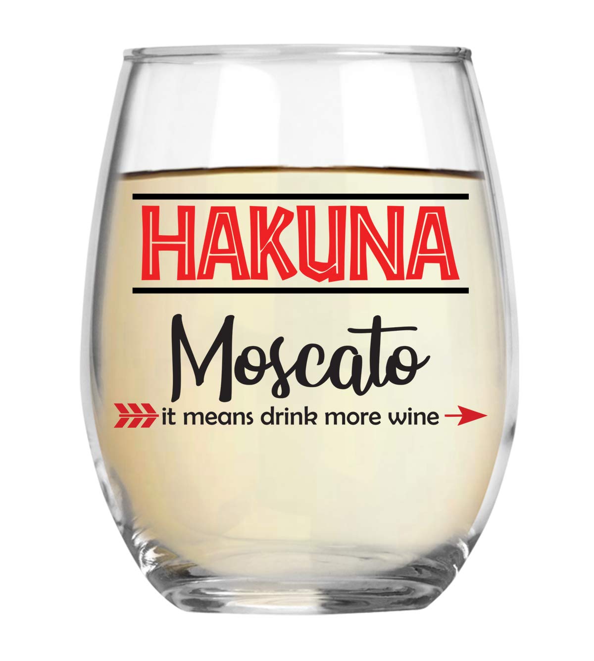 AW Fashions Hakuna Moscato It Means Drink More Wine Funny 15oz Crystal Stemless Wine Glass - Fun Wine Glasses with Sayings Idea For Women, Her, Mom on Mother's Day Or Christmas