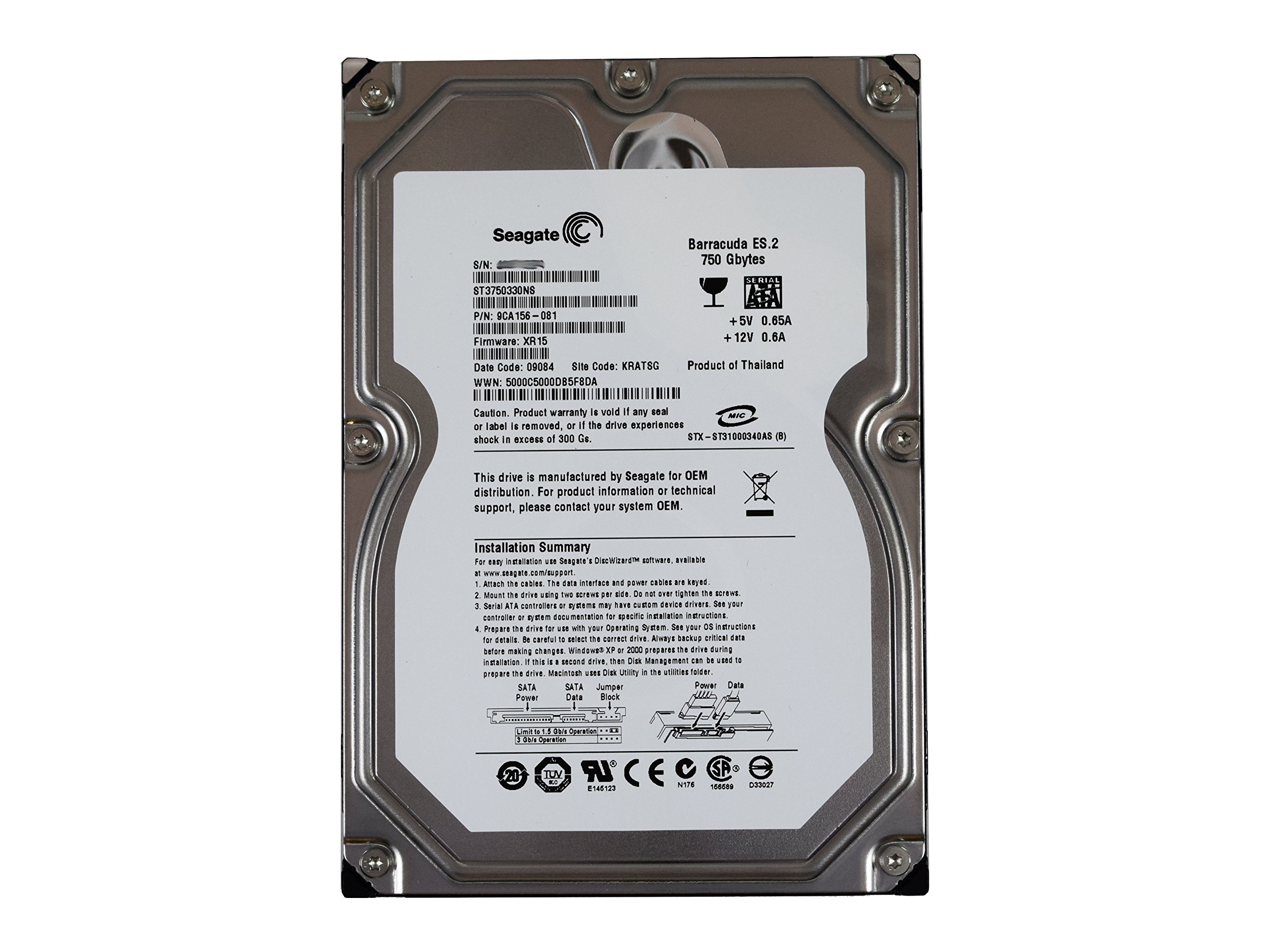 Seagate Barracuda ES 750 GB 7200RPM SATA 3Gb/s 32 MB Cache 3.5 Inch Internal Hard Drive ST3750330NS-Bare Drive