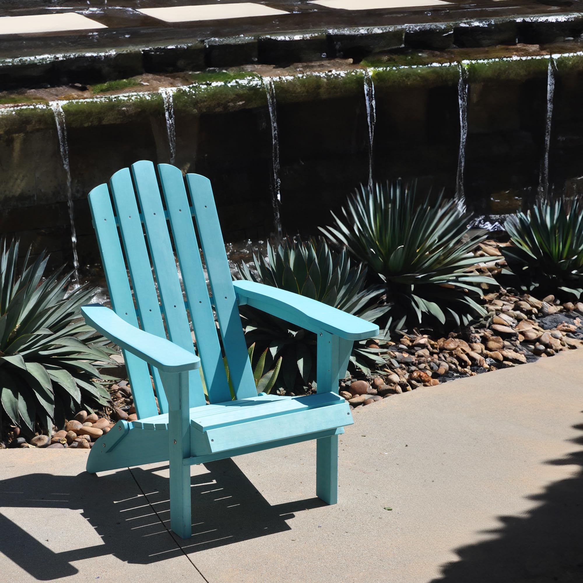 PolyTEAK Folding Adirondack Chair, Premium Weather Resistant Poly Lumber, Outdoor Patio Furniture, Up to 300 lbs, Plastic Adirondack Chairs for Patio Garden Fire Pit (Classic, Blue)