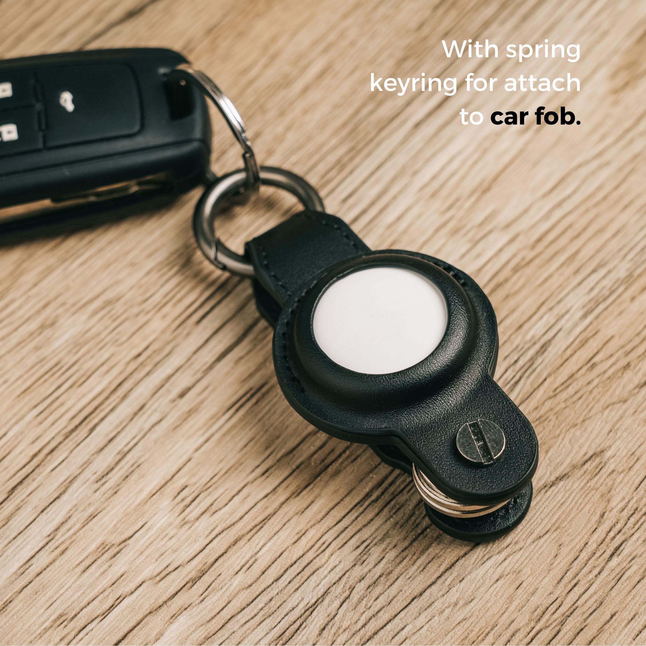 CAXGEK Air Tag Key Organizer, Compact Leather Keychain for Apple AirTag, Key Holder and Case with Keyring. [Black, without Airtag]