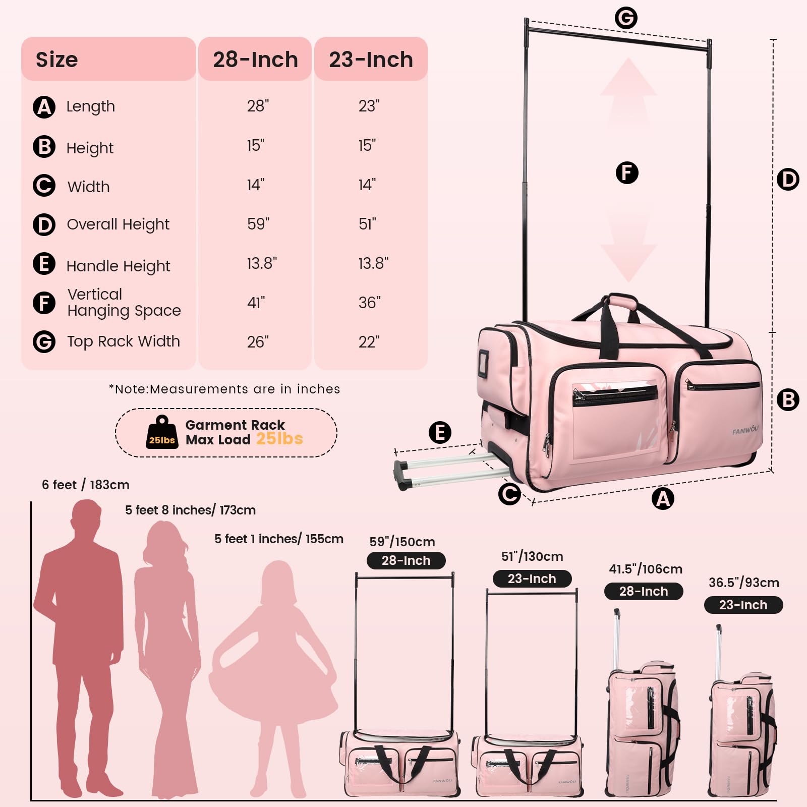 Fanwoli 28" Dance Bag with Garment Rack | Upgraded Stable System & Fabric | More Lightweight & Wear-Resistant | Ideal Competition Duffle Bag for Dancers Livestreamer Athletes