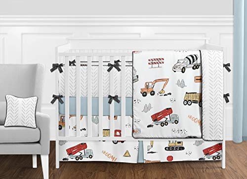 Sweet Jojo Designs Construction Truck Boy Small Fabric Toy Bin Storage Box Chest For Baby Nursery or Kids Room - Grey Yellow Orange Red and Blue Transportation