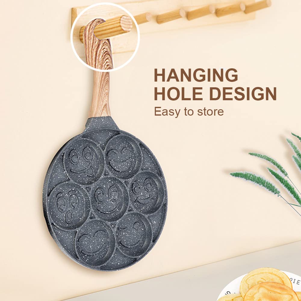 Bobikuke Pancake Pans For Kids,Pancake Shapes Pan,Mini Pancakes Maker Nonstick Pancake Griddle 7 Hole Smiley Face Pancake Mold For Breakfast,10 Inch